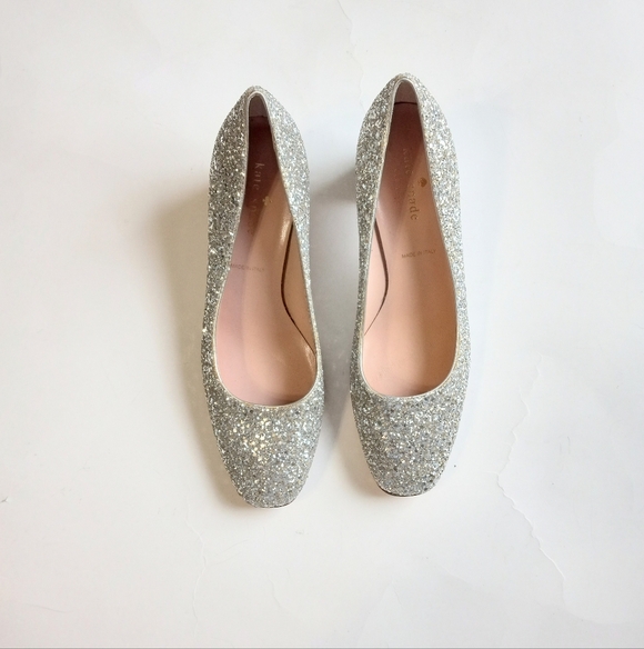 kate spade | Shoes | Kate Spade Dolores Silver Sparkle Block Heels 65 ...